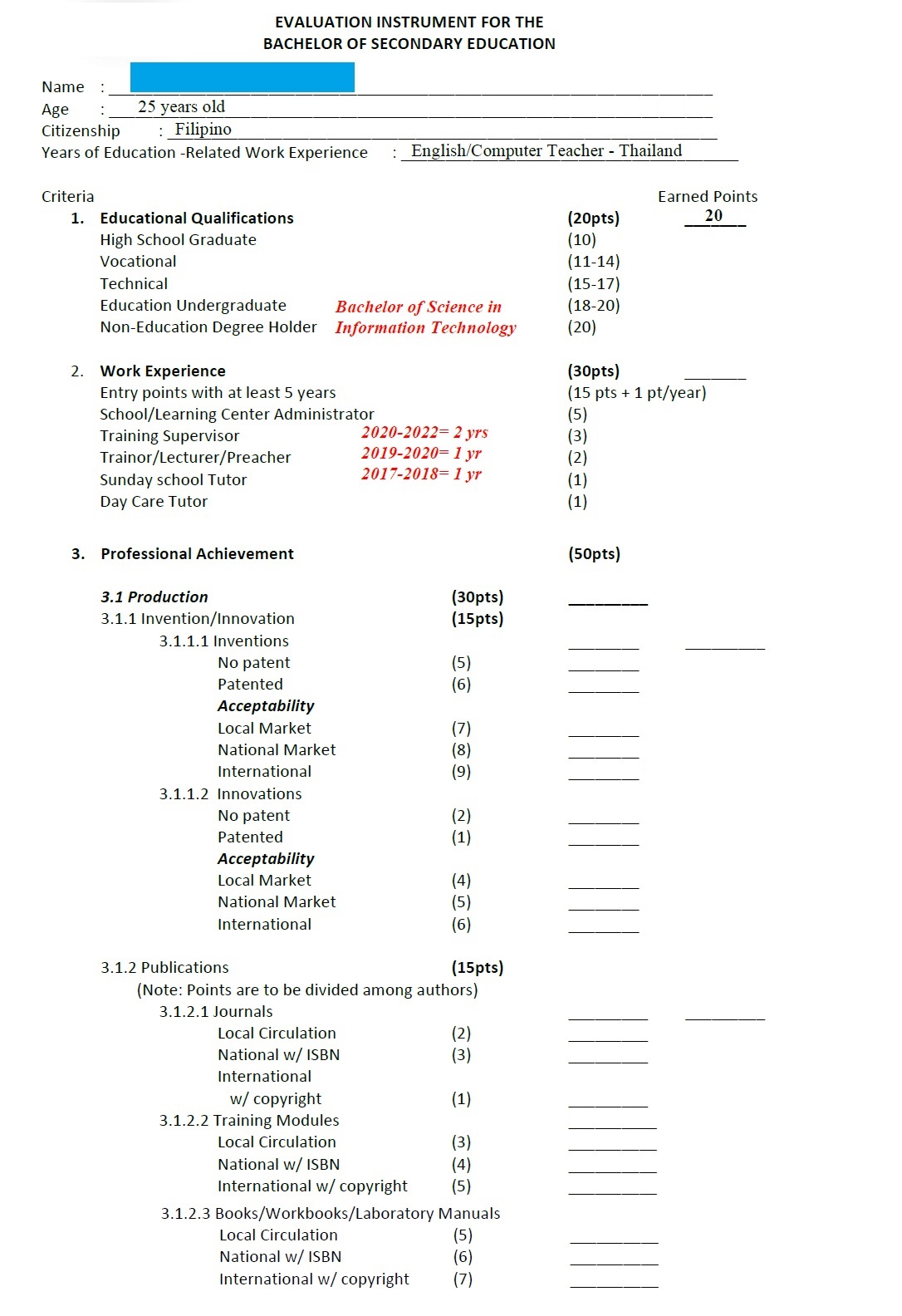 Sample Student 1 – ETEEAP