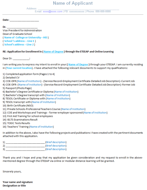 Application Letter – ETEEAP