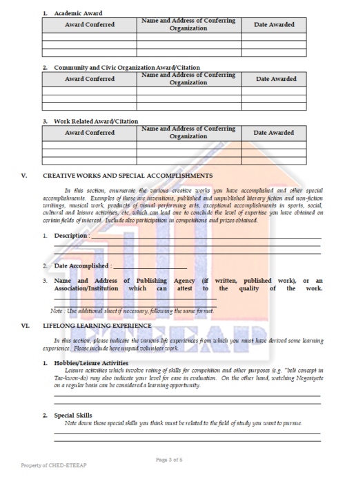 Application Form – ETEEAP
